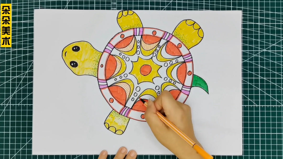 儿童创意画,彩色乌龟,老师教你用水粉绘画,憨态可掬的小精灵