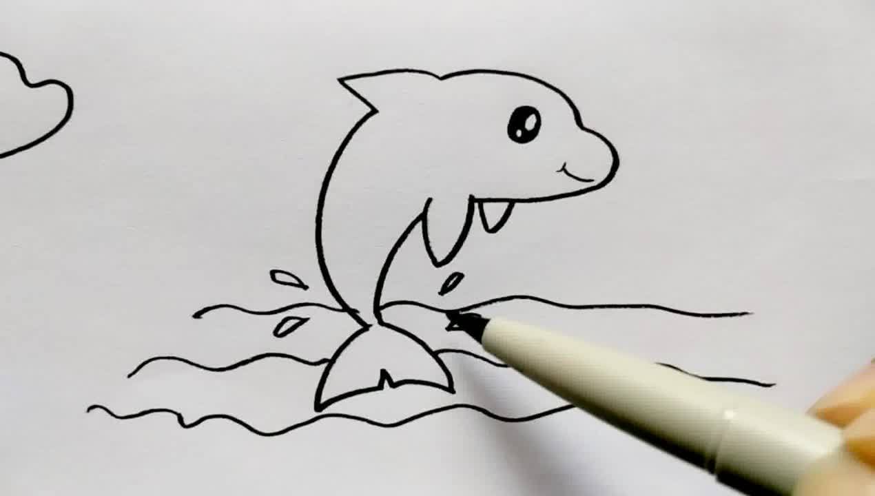 小海豚简笔画,儿童亲子简笔画