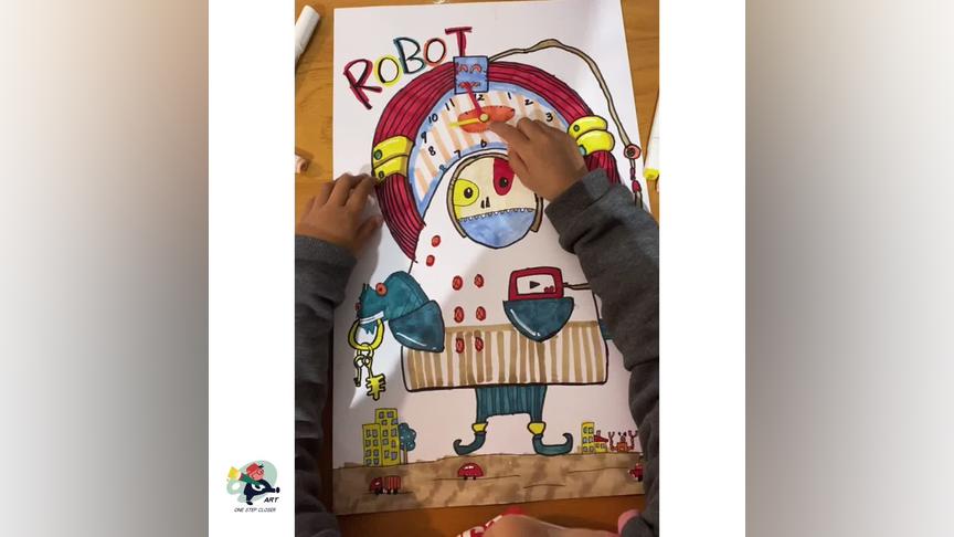 #少儿美术教育 #创意美术 时钟机器人第二弹来喽