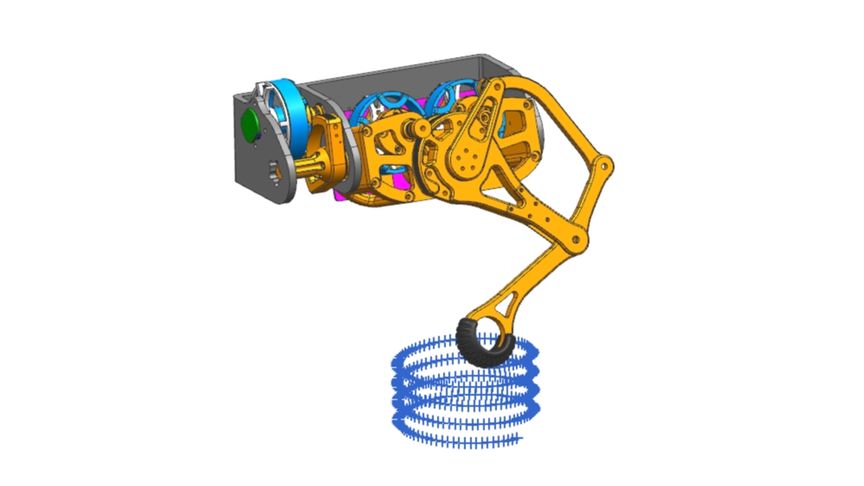线传动机械狗腿单腿三自由度螺旋轨迹仿真