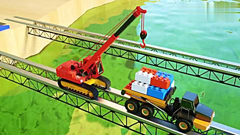 亲子动画:吊车卡车挖土车一起合作!