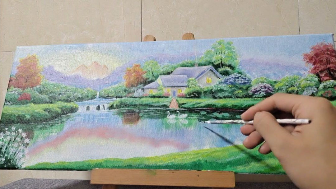 丙烯画风景画初学者入门画画教程