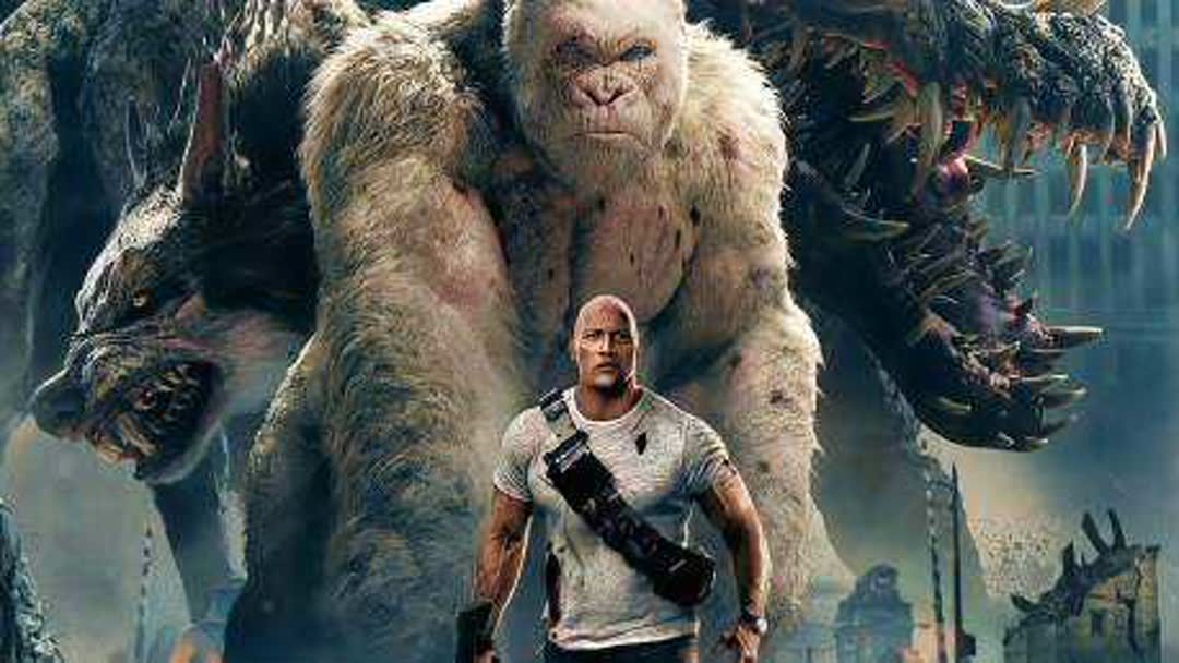 巨石强森超燃科幻动作片,三头猛兽感染病毒,一夜间长成狂暴巨兽