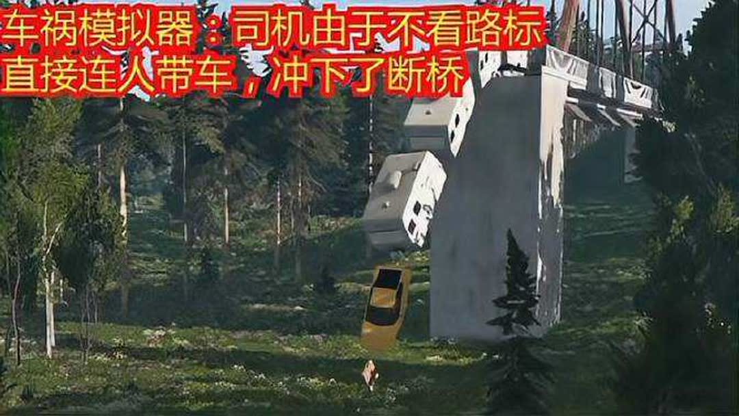 车祸模拟器:司机由于不看路标,直接连人带车,冲下了断桥
