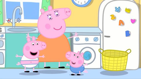 小猪佩奇:洗衣机洗衣服,整个房间都在震动,动力真的相当足