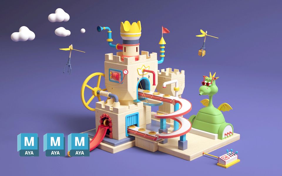 【MAYA场景建模】卡通版恐龙乐园场景制作,带你零基础学会制作场景...