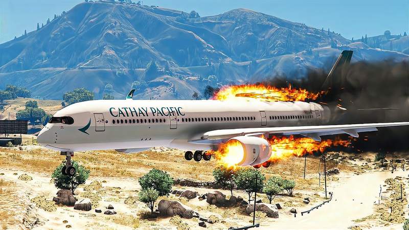 模拟飞行:空客A350-900引擎故障,飞行员迫降失败,飞机掉进水里