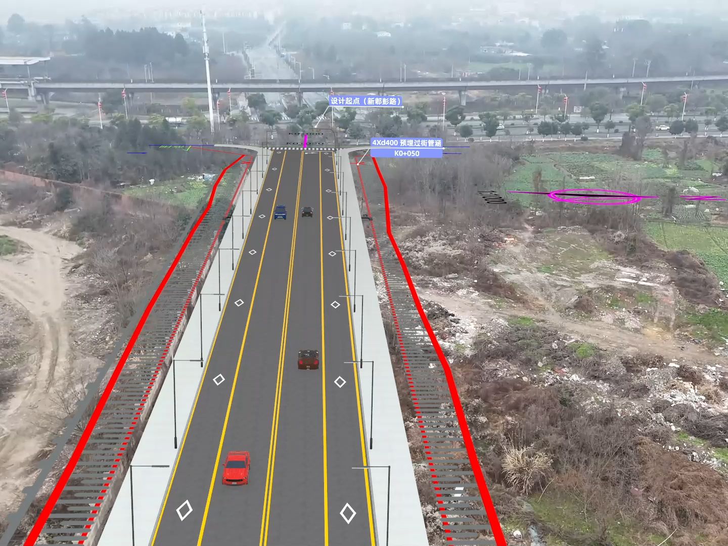 无人机航拍视频合成CAD线路图纸及道路BIM三维模型