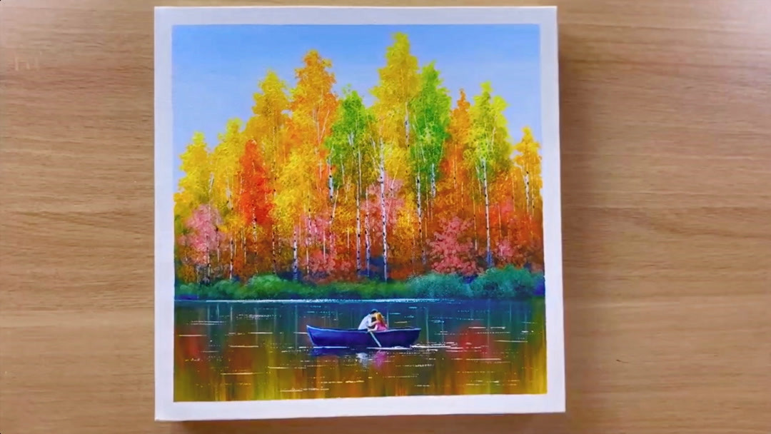 手工绘画教程,湖泊小船的简单画法!