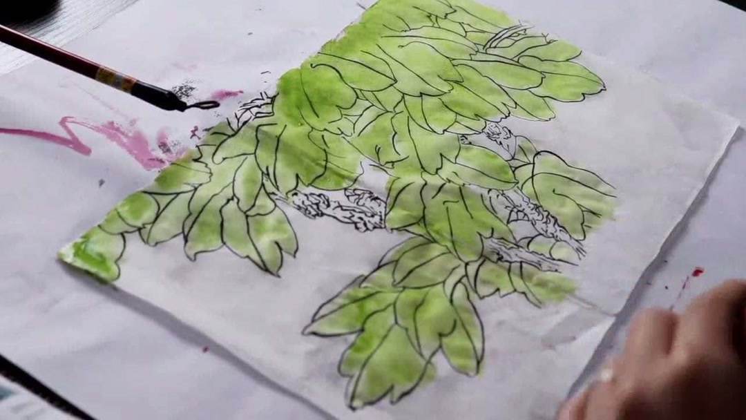 水墨画工笔,牡丹枝干的画法教学