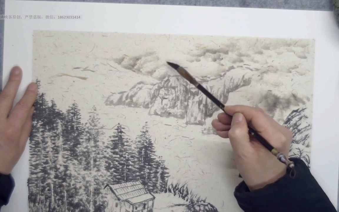 国画基础~干画出来的云雾,比湿染的效果还要好