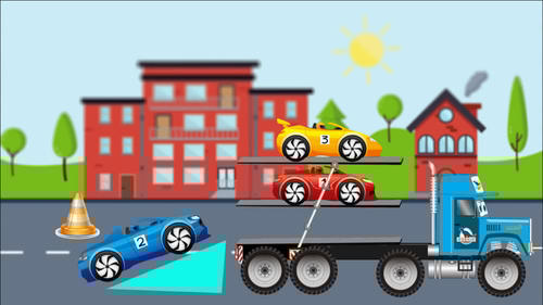 少儿工程车益智动画:闪电麦昆、大卡车运输赛车
