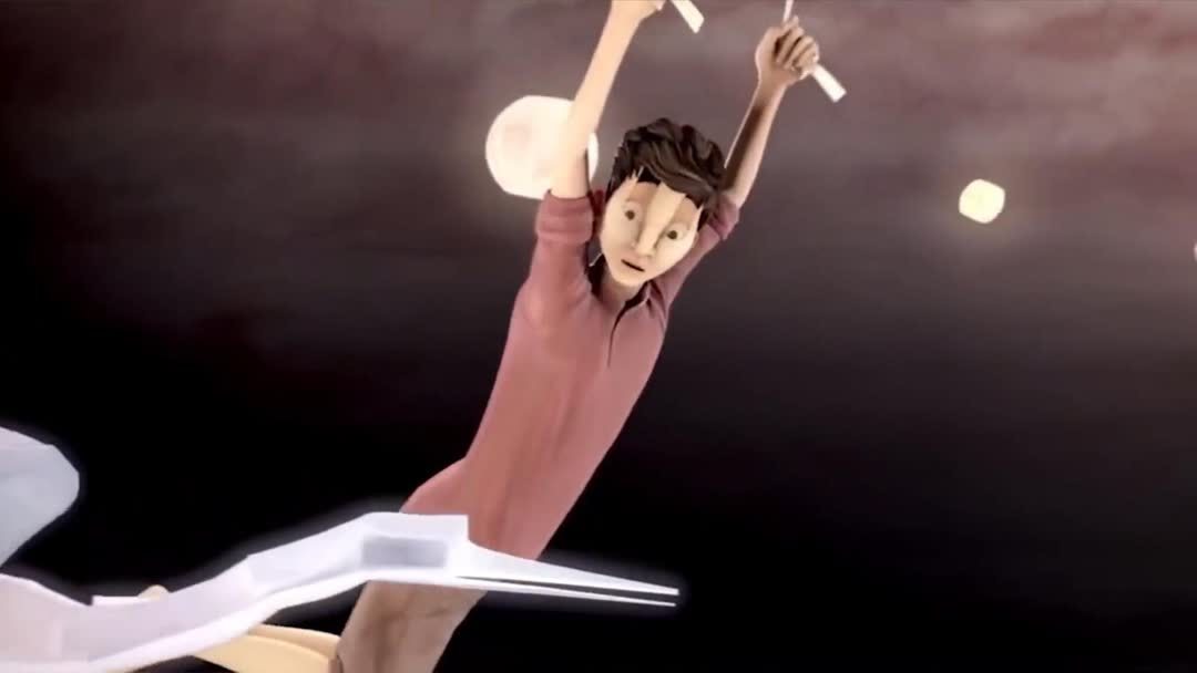 男孩用纸折出条白龙,没想龙活了过来,还带人上天入地,创意动画