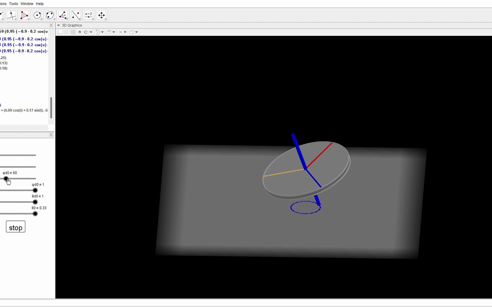 【Geogebra】在光滑平面上旋转的陀螺