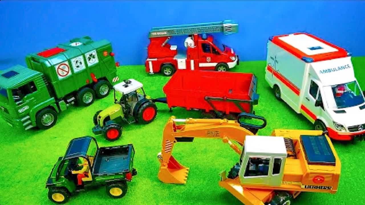 工程车动画:挖掘机,翻斗车和铲车