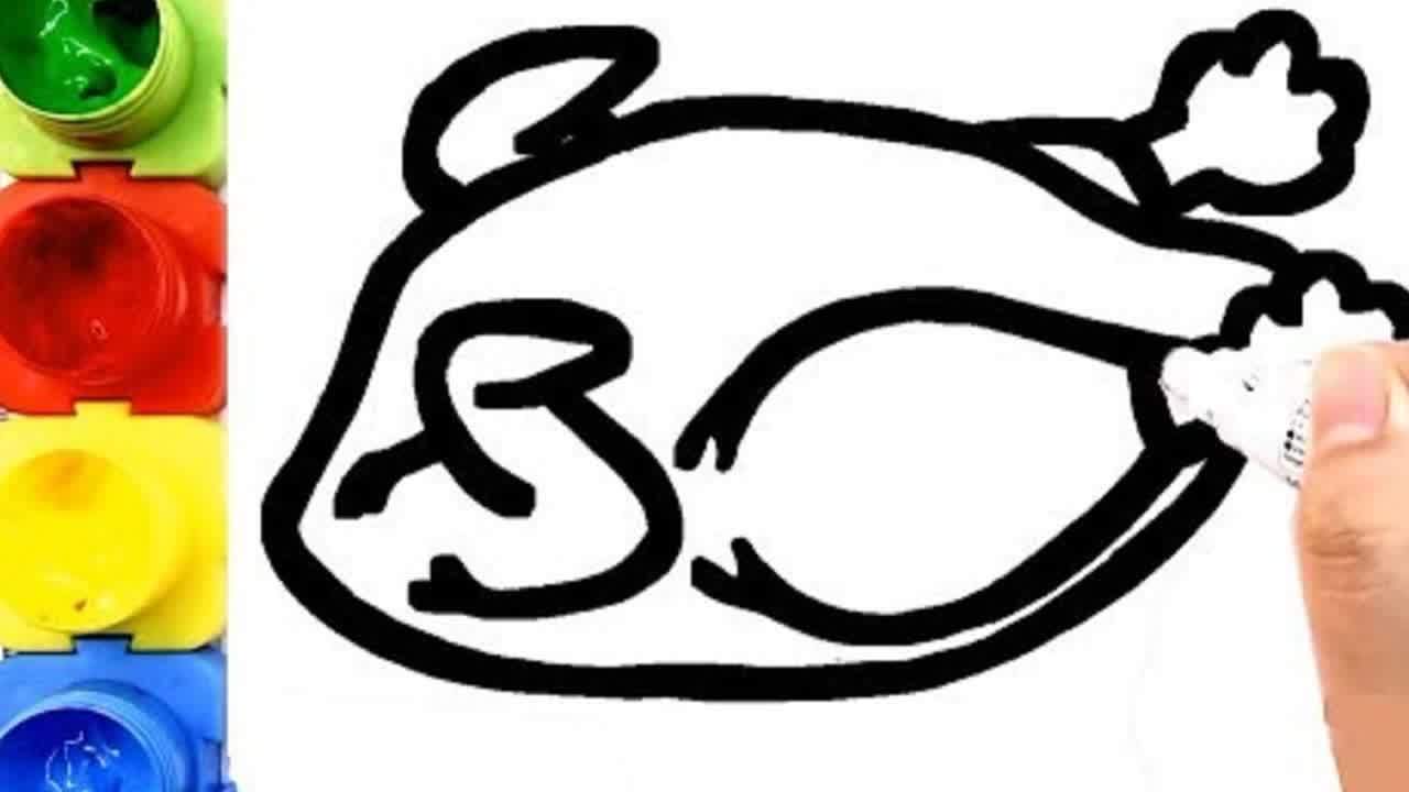 儿童绘画,美食简笔画教程,如何画烤鸡!