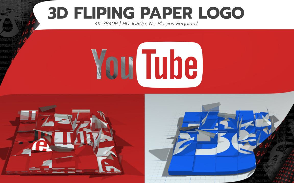 AE模板 | 3D翻转纸标志展示