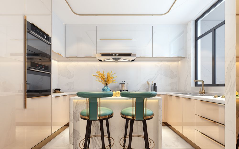 珠海装修#现代轻奢厨房装修设计,U型布局做饭更轻松!