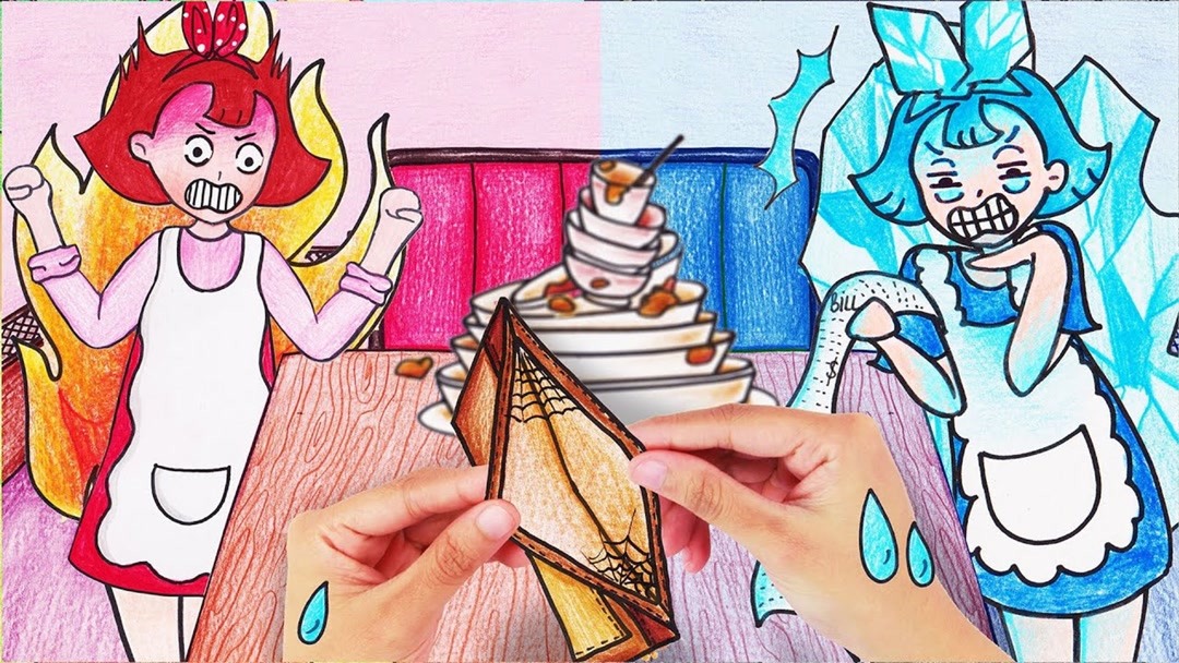 趣味定格动画:去吃美食忘记带钱好尴尬,只能洗盘子抵饭钱了!