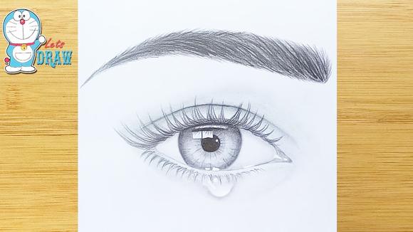 素描画含着眼泪的眼睛,非常简单适合初学者,详细绘画教程