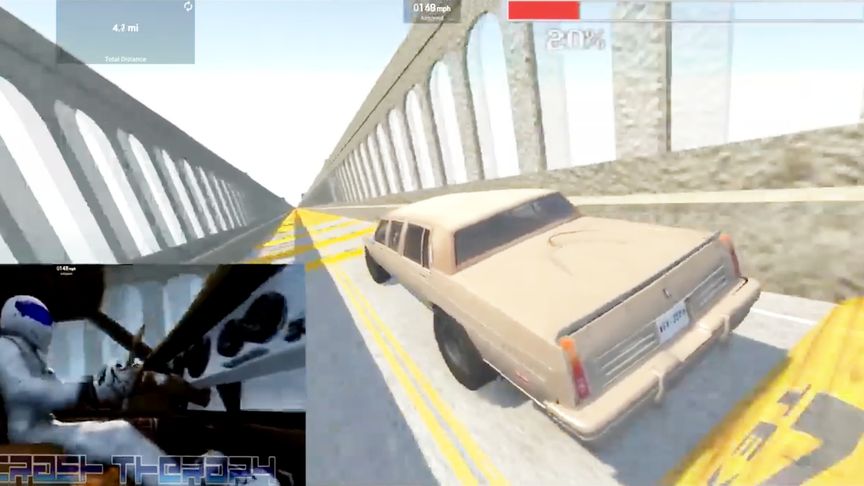 BeamNG:假人驾驶汽车从10000条减速带的超长斜坡冲下