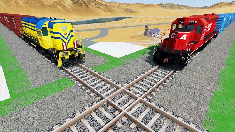 火车脱轨事故,两位老司机开拉货的火车互不相让,车祸模拟器