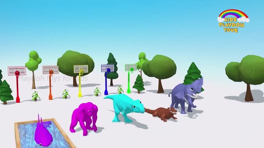 趣味早教动画,大象鳄鱼恐龙猩猩鲨鱼进行投篮比赛!