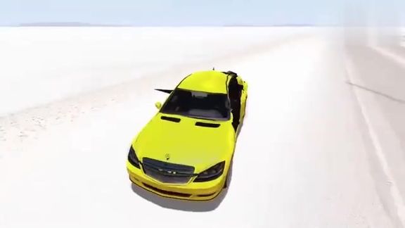 BeamNG:小轿车开足马力飞跃高架桥冲向超大锯片,拟真车祸模拟