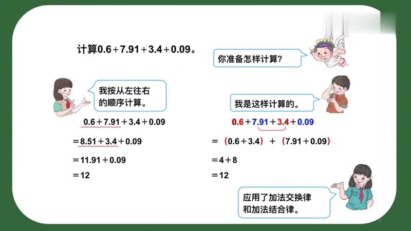 人教版同步课堂网课四年级数学下册 整数加法运算定律推广到小数