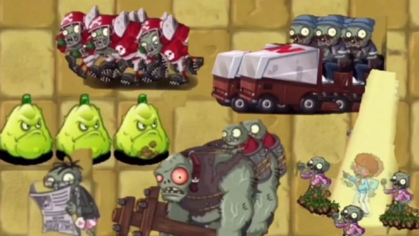 植物大战僵尸:三百倭瓜对抗几组僵尸,哪组僵尸能触碰到小推车?