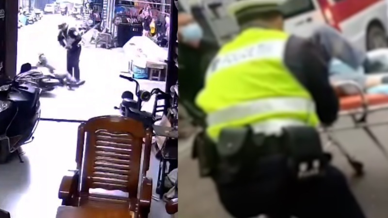 广西贺州一交警用棍击倒过路电动车被指暴力执法,宣传科:已在调查