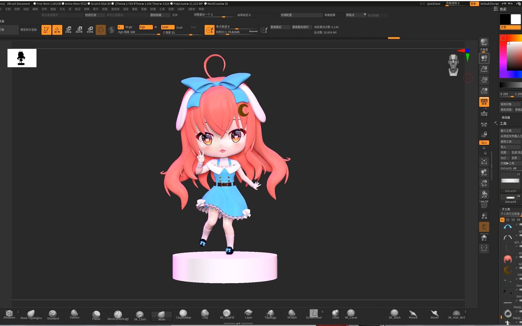 用zbrush完成oc手办盲盒模型的服饰和动作制作