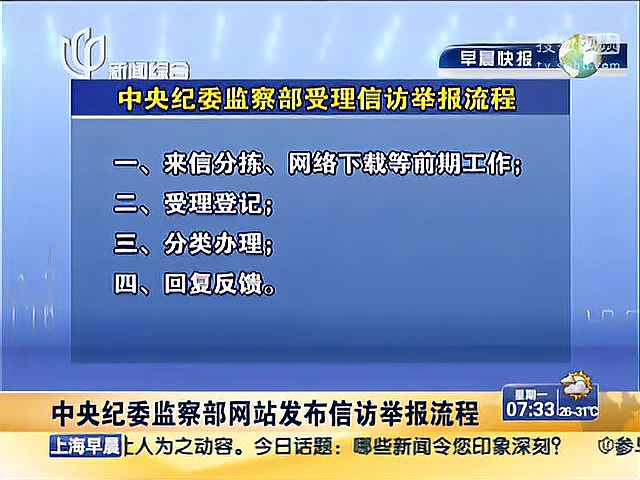 中央纪委监察部网站发布信访举报流程