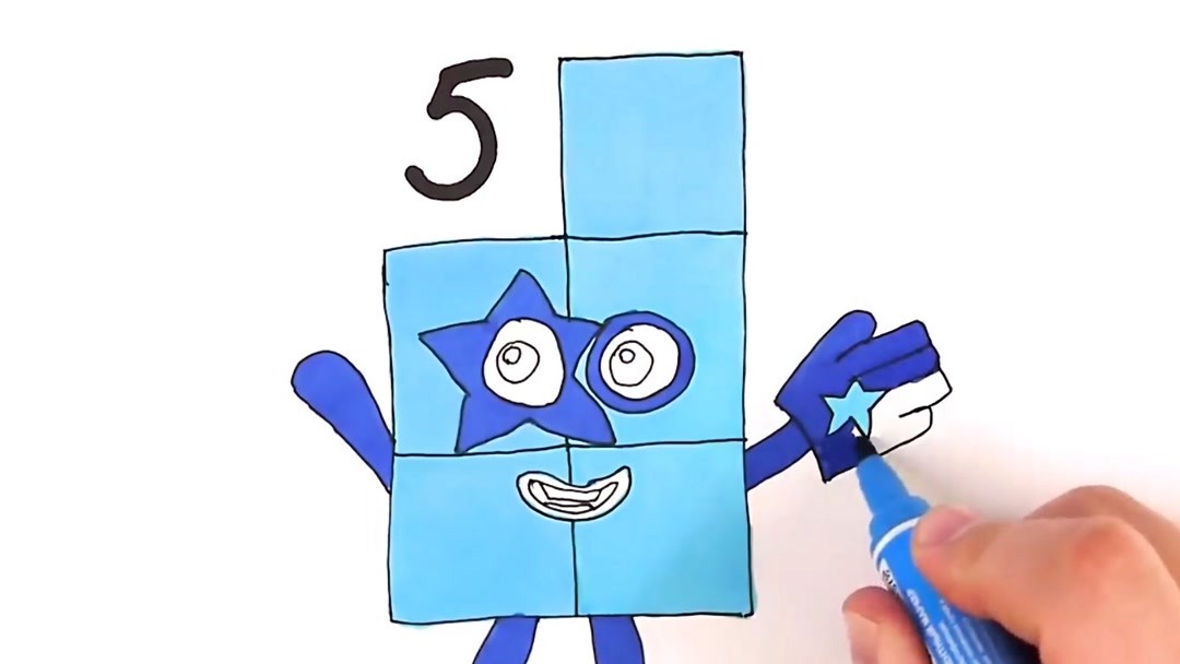 数字积木 趣味绘画:小5变身”蓝色派大星“ 海绵宝宝哪去了?