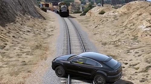 3D动画还原火车撞汽车的过程,要是在现实中,汽车司机早没力气打方向了!