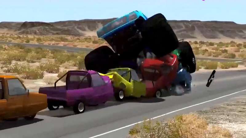BeamNG-大脚怪物卡车开足马力压碎小汽车-模拟真实车祸游戏
