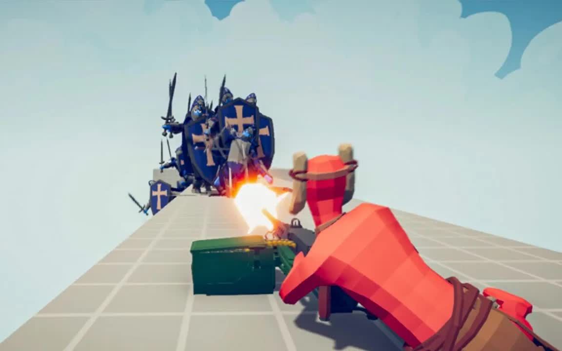 全面战争模拟器:爆笑对战,50名骑士VS机关枪投矛手“魔改子弹”