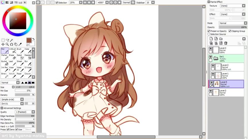 【速绘】SAI绘画教程-笨笨可爱的夏日女孩