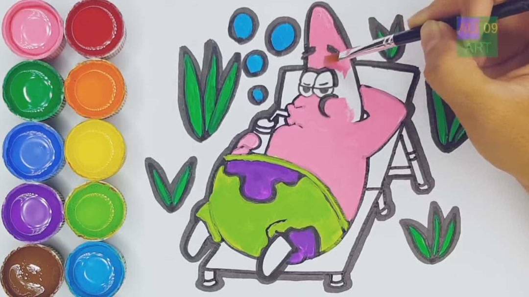 小朋友绘画 教学:如何画派大星 喝饮料