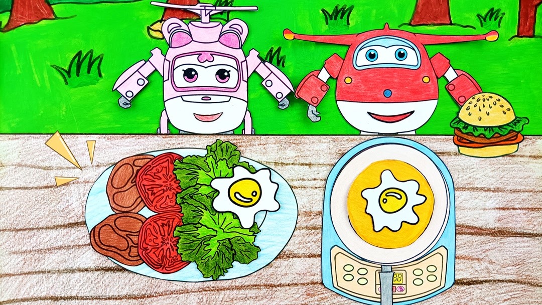 手绘定格动画:乐迪给小爱做早餐汉堡!营养又美味!