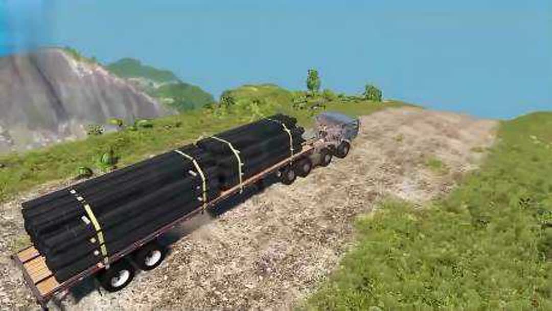 满载的货车在斜坡上不受控制 一路翻滚 拟真车祸模拟