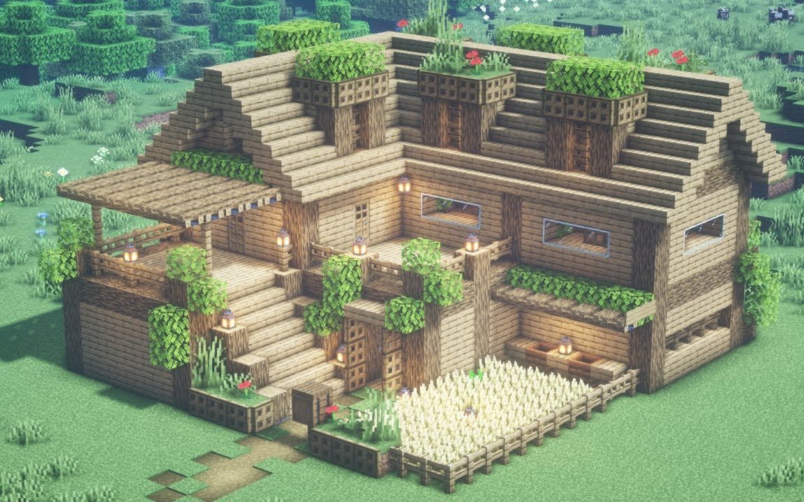 我的世界Minecraft:如何用橡树建造农舍生存基地 (MC建筑)
