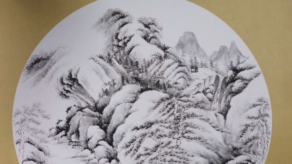 这幅画把小写意山水技法示范了一下