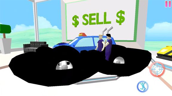 沙盒趣味模拟器 大脚车这是啥造型呀?轮胎漏气还能卖上价钱吗?