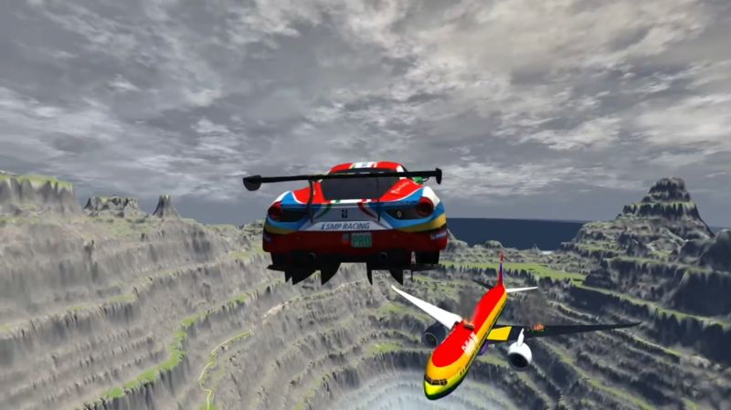 BeamNG:法拉利开足马力飞跃空中客车,模拟真实车祸