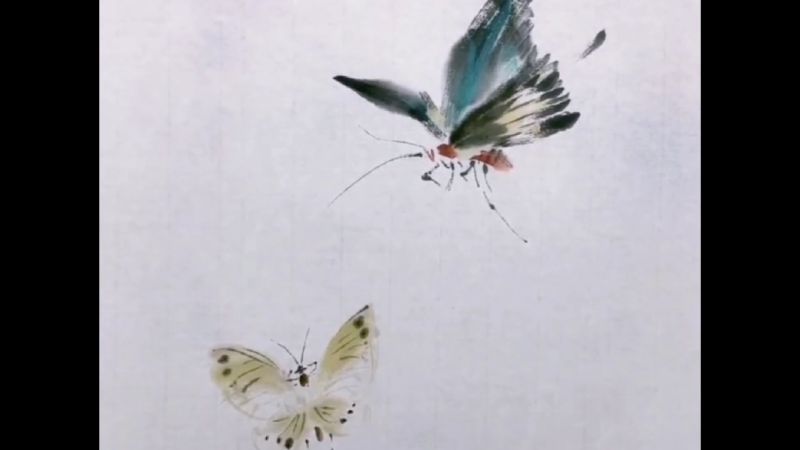 国画作品(国画写意两只蝴蝶)笔法潇洒,生动活泼