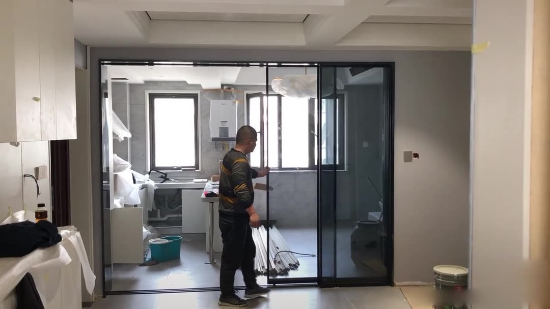 细框推拉门,一扇固定 三扇门联动,开启更大空间#细框推拉门