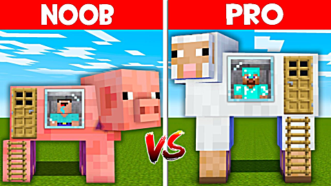 我的世界MC动画:猪里面的秘密基地vs羊里面的隐藏房子!