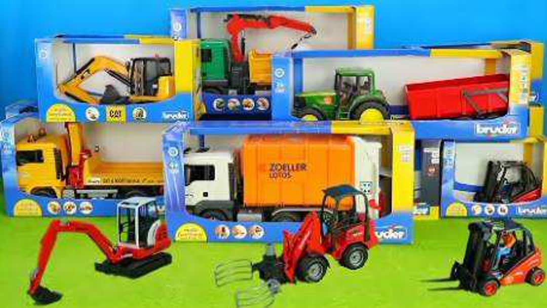 工程车动画:钩机,抓草机和飞机