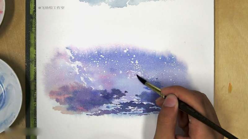 「绘画」水彩风景绘画,晚霞的天空,真的是超简单的教程示范!